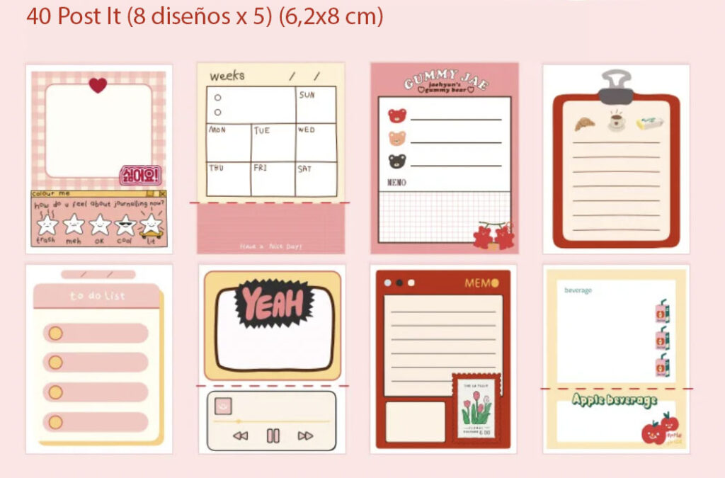 Set Stickers + cintas + post it - Tienda Yiwu